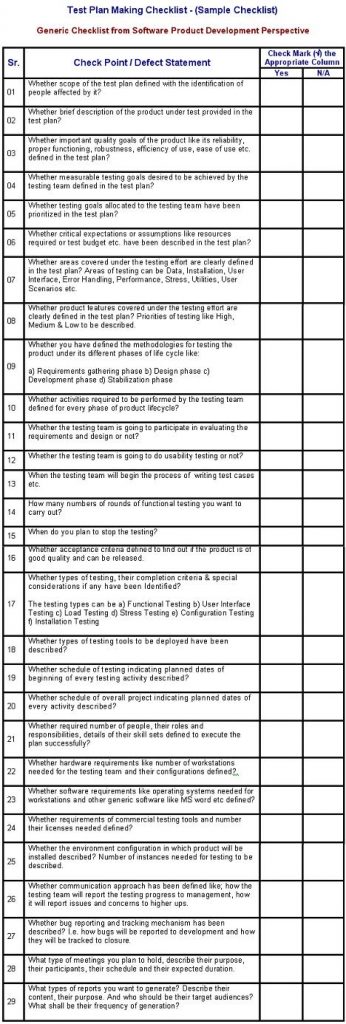Test Plan Making Checklist - Software Testing Genius